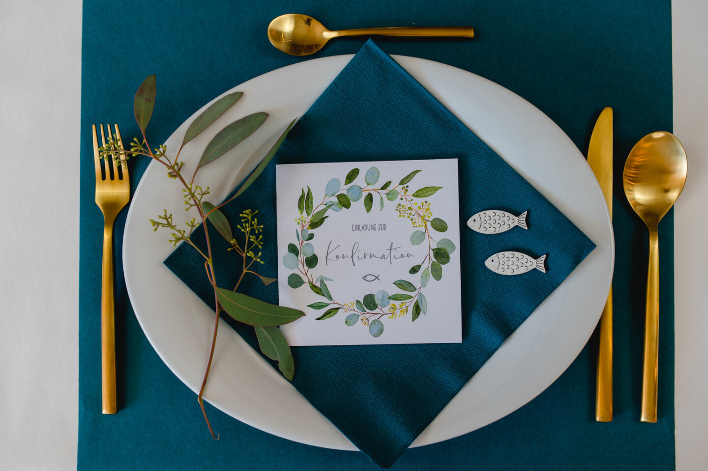 Tischdeko Konfirmation Eukalyptus